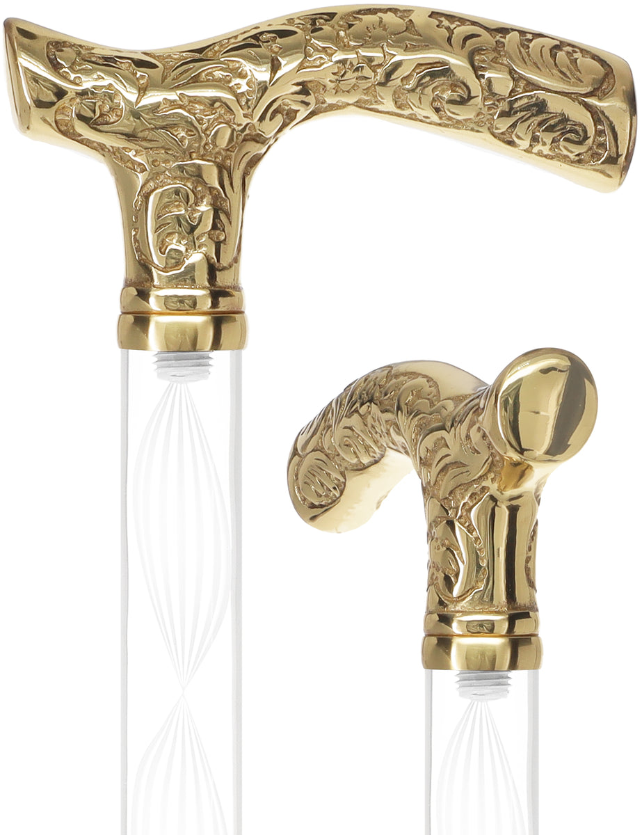 Crystal Elegance Brass Fritz Cane with Invisible Acrylic Shaft