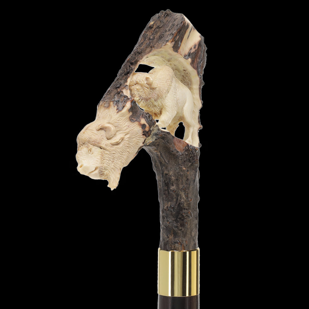 Carved Bison Antler Buffalo Bone: Collector Cane - Limited Supply