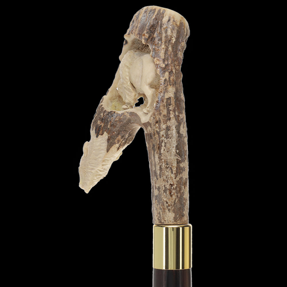 Carved Bison Antler Buffalo Bone: Collector Cane - Limited Supply