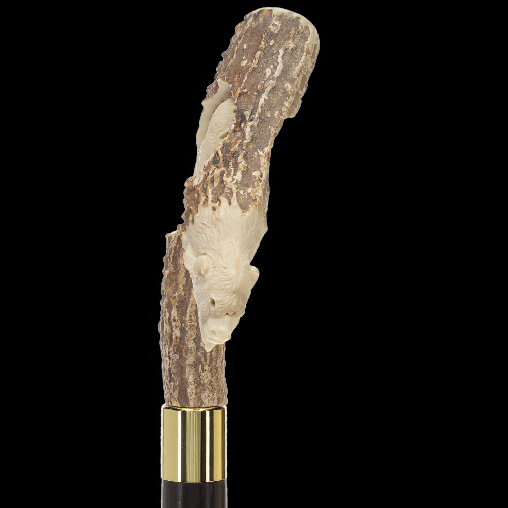 Carved Bison Antler Buffalo Bone: Collector Cane - Limited Supply