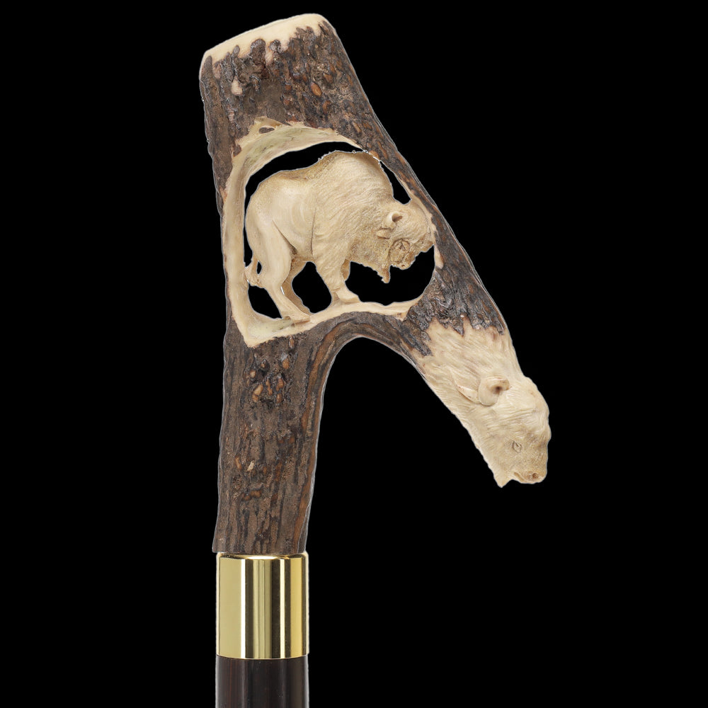 Bison Antler Buffalo Bone Handle Collector Cane w/Custom Shaft and