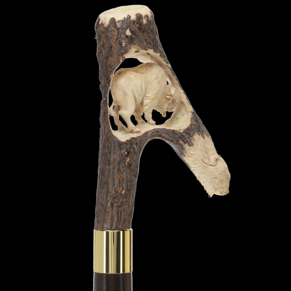 Bison Antler Buffalo Bone Handle Collector Cane w/Custom Shaft and