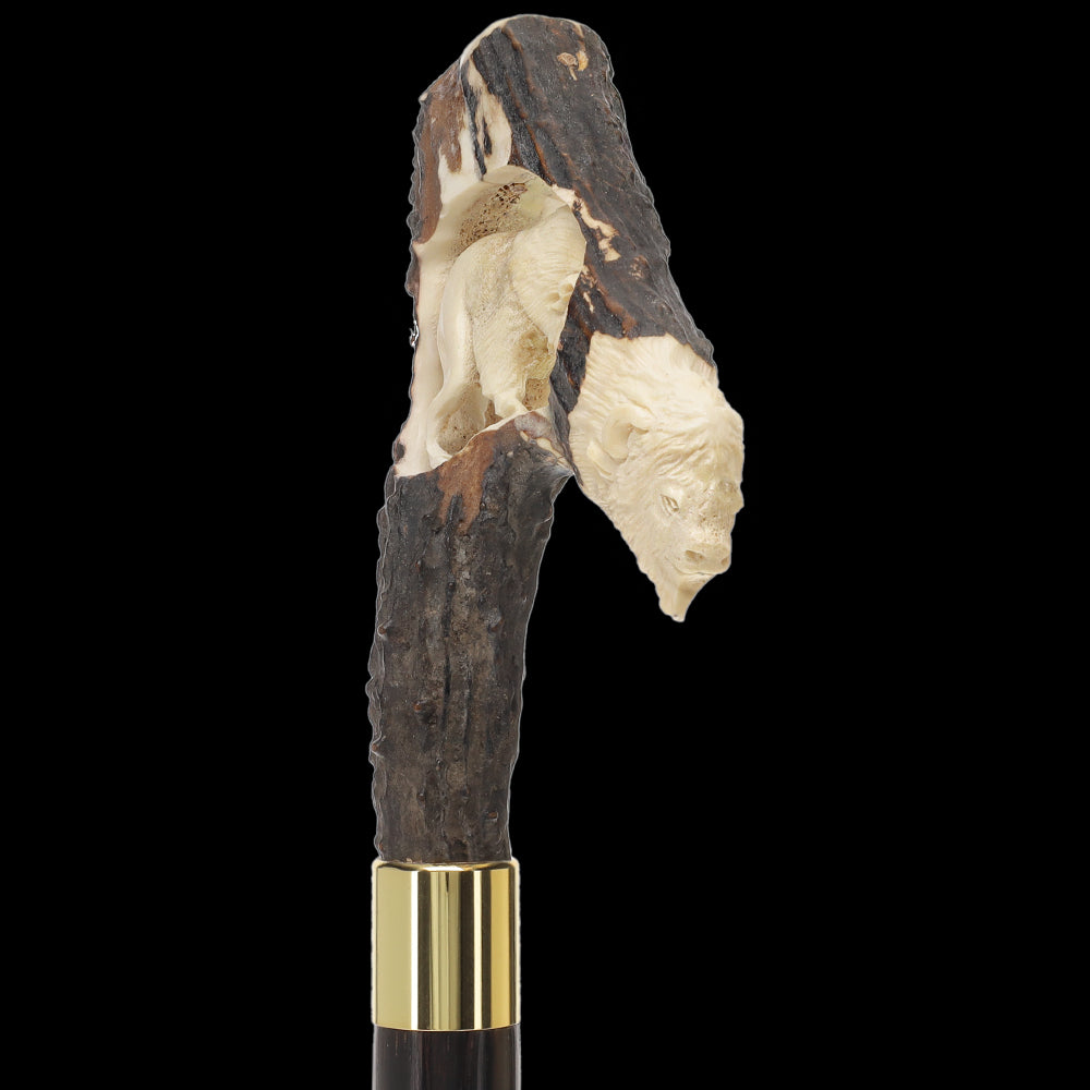 Carved Bison Antler Buffalo Bone: Collector Cane - Limited Supply
