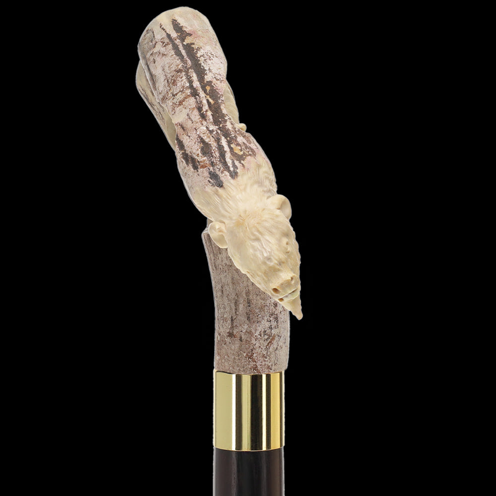 Carved Bison Antler Buffalo Bone: Collector Cane - Limited Supply