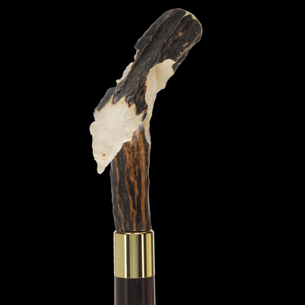Carved Bison Antler Buffalo Bone: Collector Cane - Limited Supply