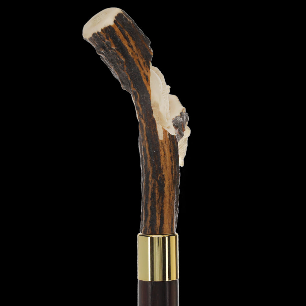 Carved Bison Antler Buffalo Bone: Collector Cane - Limited Supply