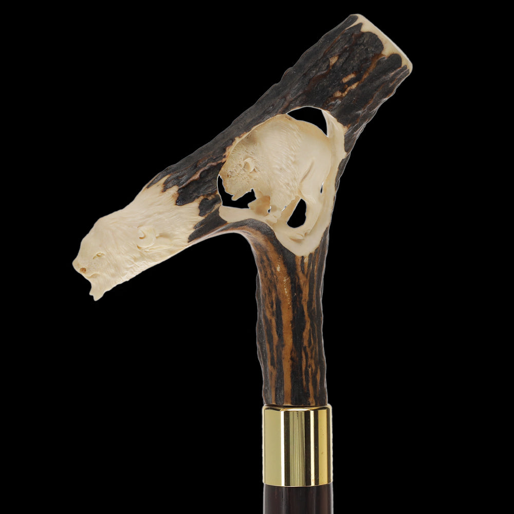 Carved Bison Antler Buffalo Bone: Collector Cane - Limited Supply
