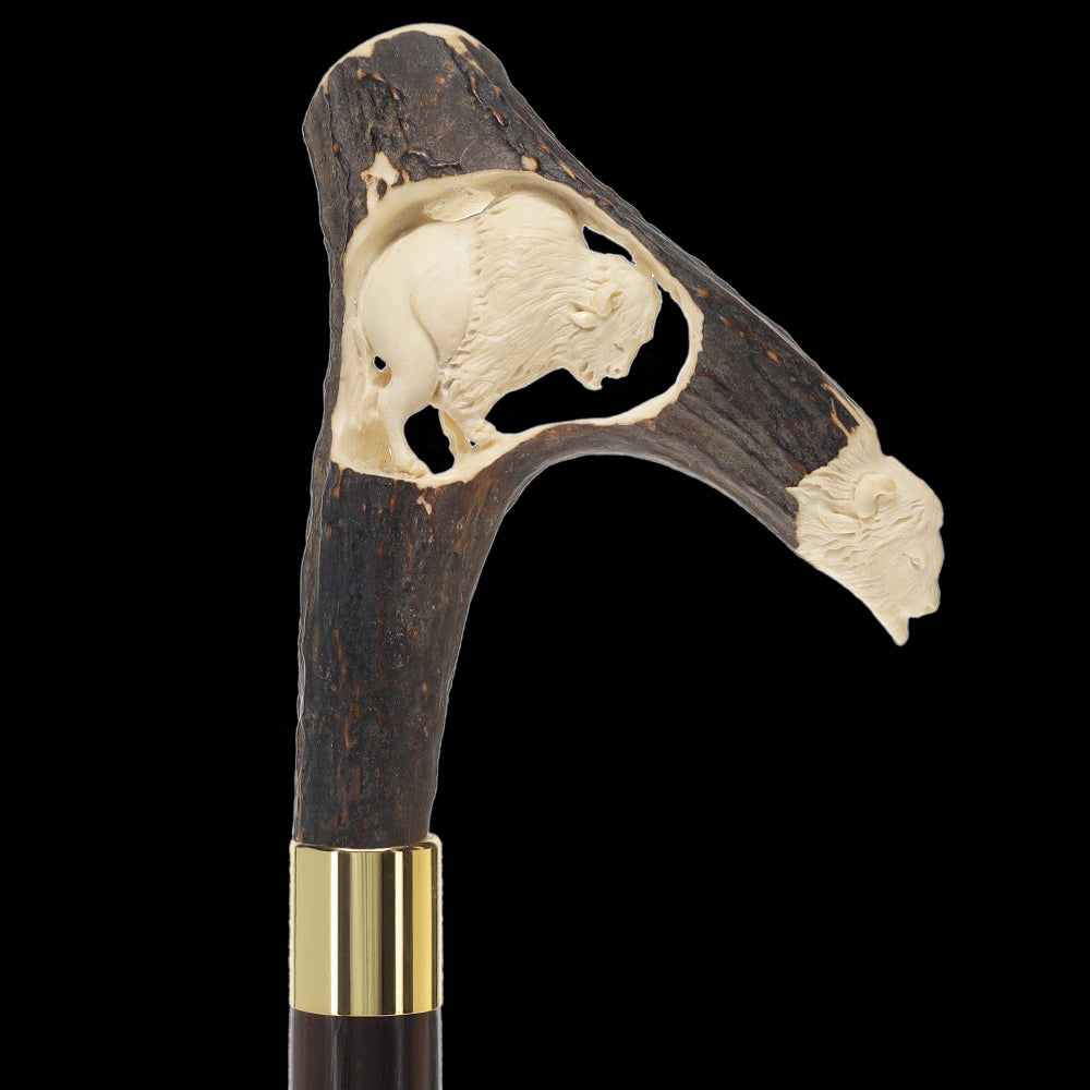 Bison Antler Buffalo Bone Handle Collector Cane w/Custom Shaft and
