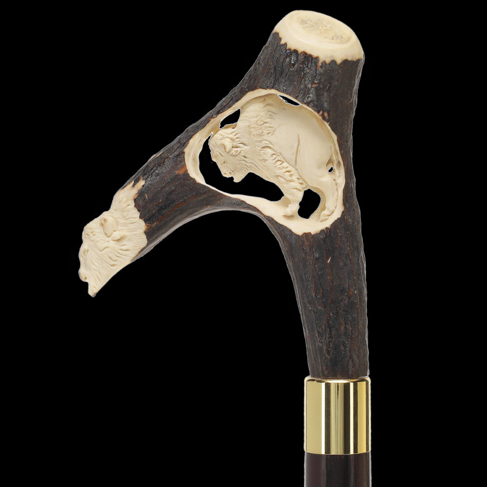 Bison Antler Buffalo Bone Handle Collector Cane w/Custom Shaft and