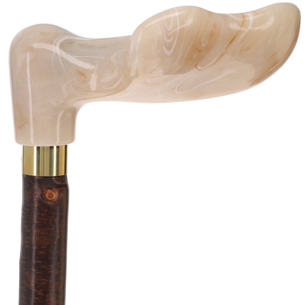 Elegant White Marble Palm Grip Cane with Blackthorn Shaft