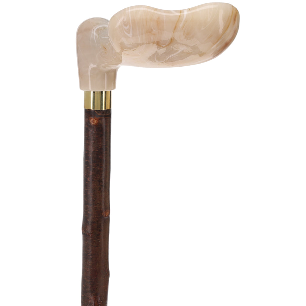 Elegant White Marble Palm Grip Cane with Blackthorn Shaft