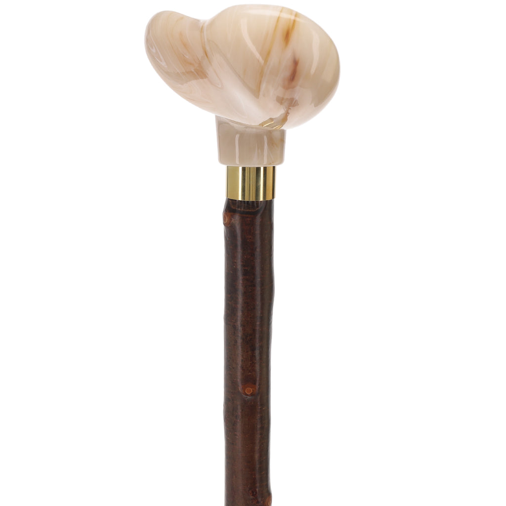 Elegant White Marble Palm Grip Cane with Blackthorn Shaft