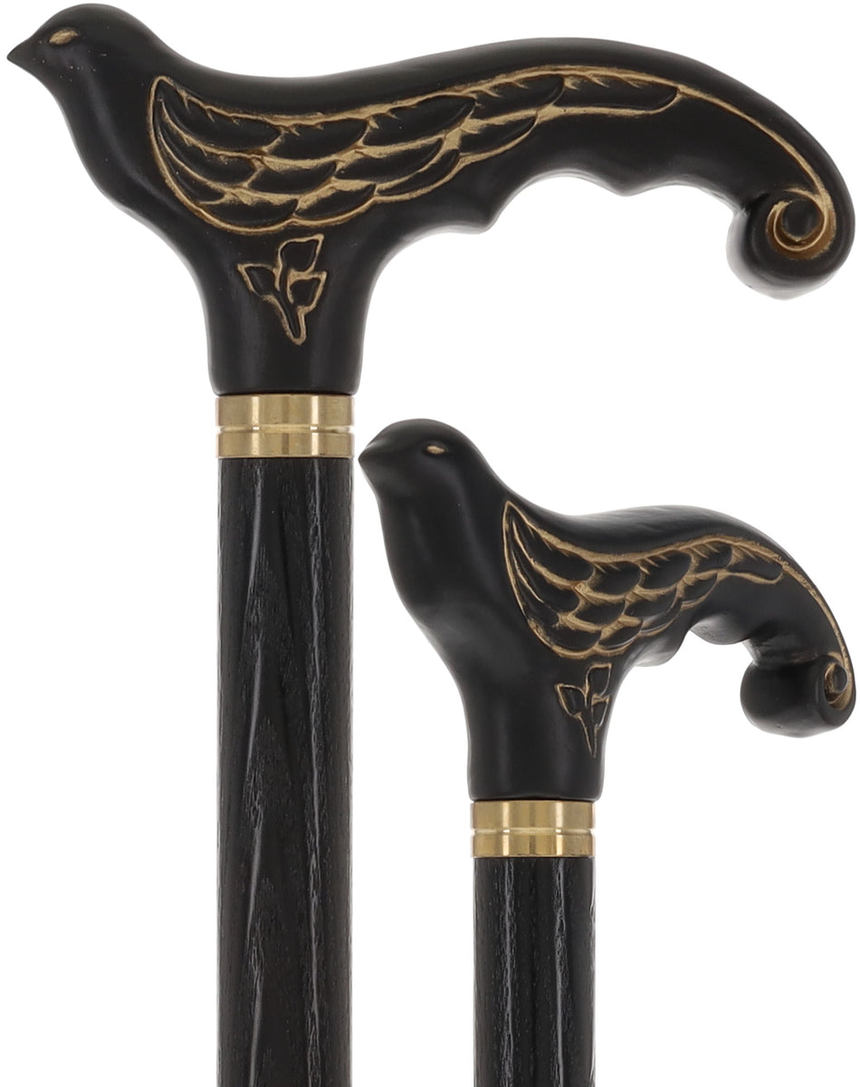 Swallow Bird Black: Artisan Intricate Detail Handcarved Cane