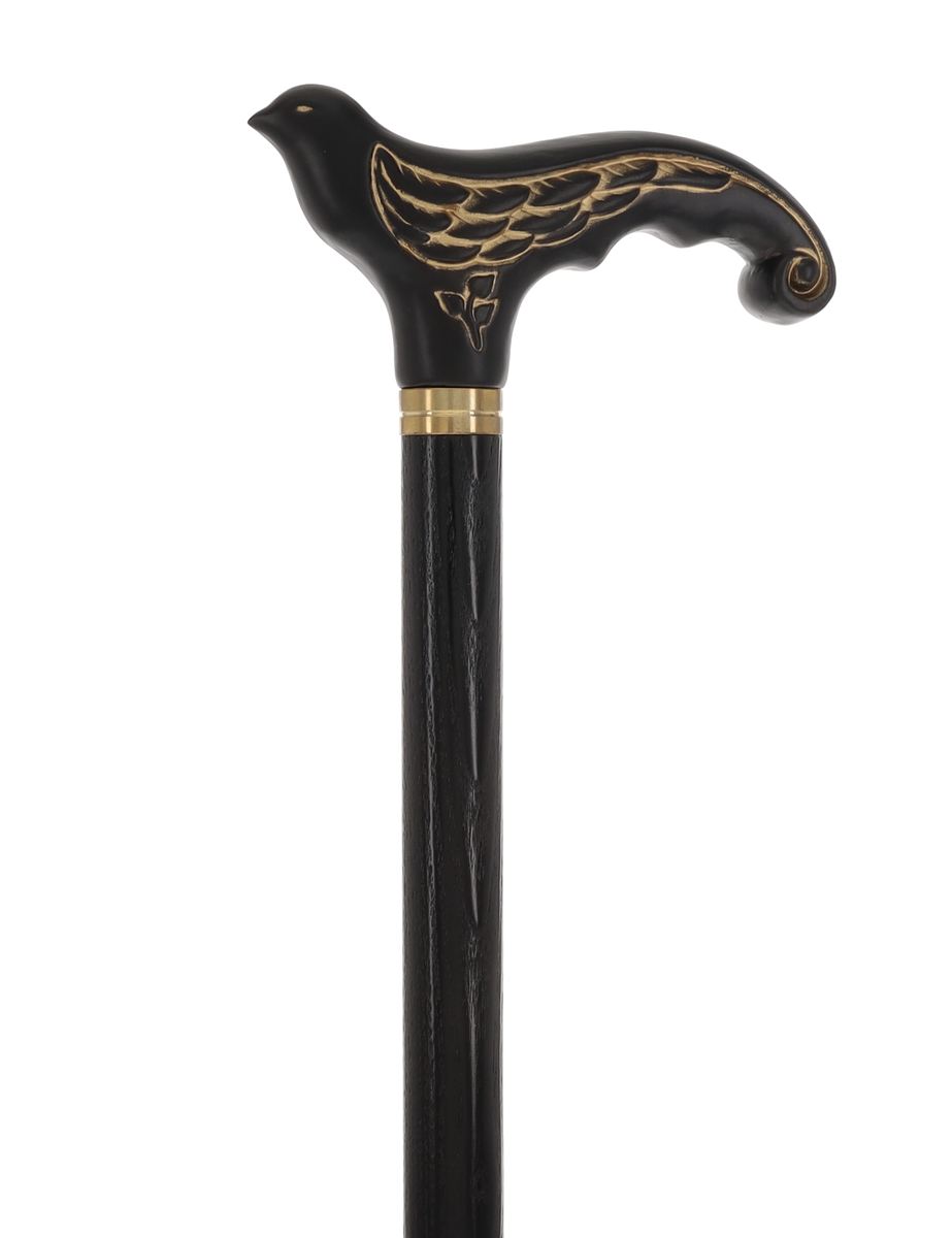 Swallow Bird Black: Artisan Intricate Detail Handcarved Cane
