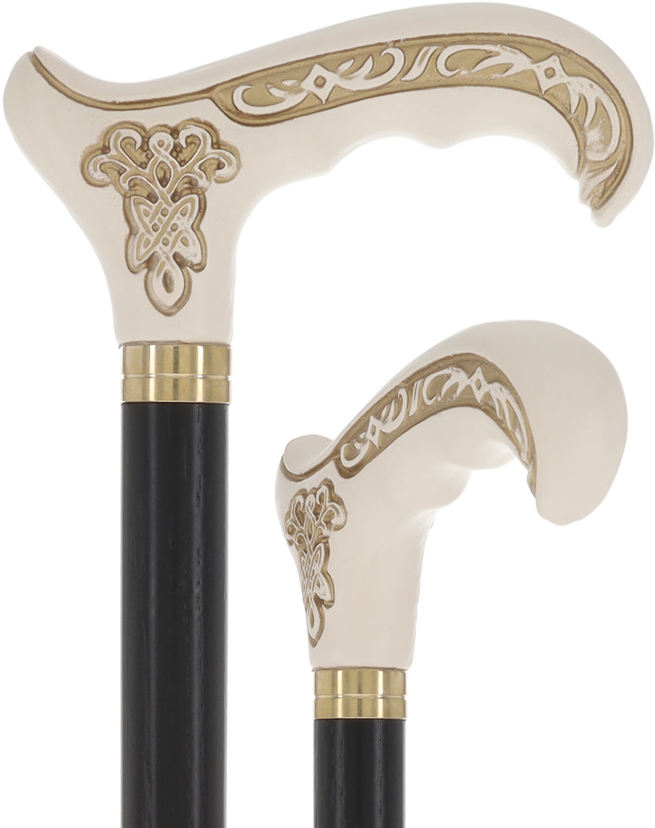 Celtic Handcarved Design Artistic White Wood Cane