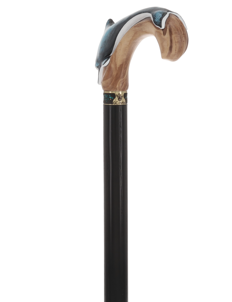 Masterpiece Hand-Carved Dolphin Painted Walking Cane