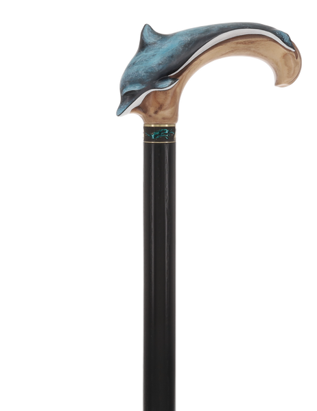 Masterpiece Hand-Carved Dolphin Painted Walking Cane