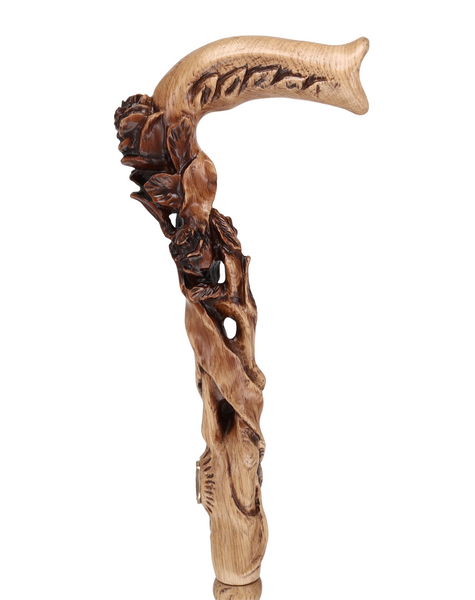 Rose Under the Tree: Artisan Intricate Hand-Carved Cane