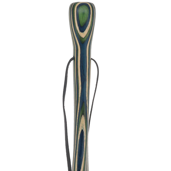 USA-Made Blue/Green/Brown Light Hiking Staff: Maple, Compass