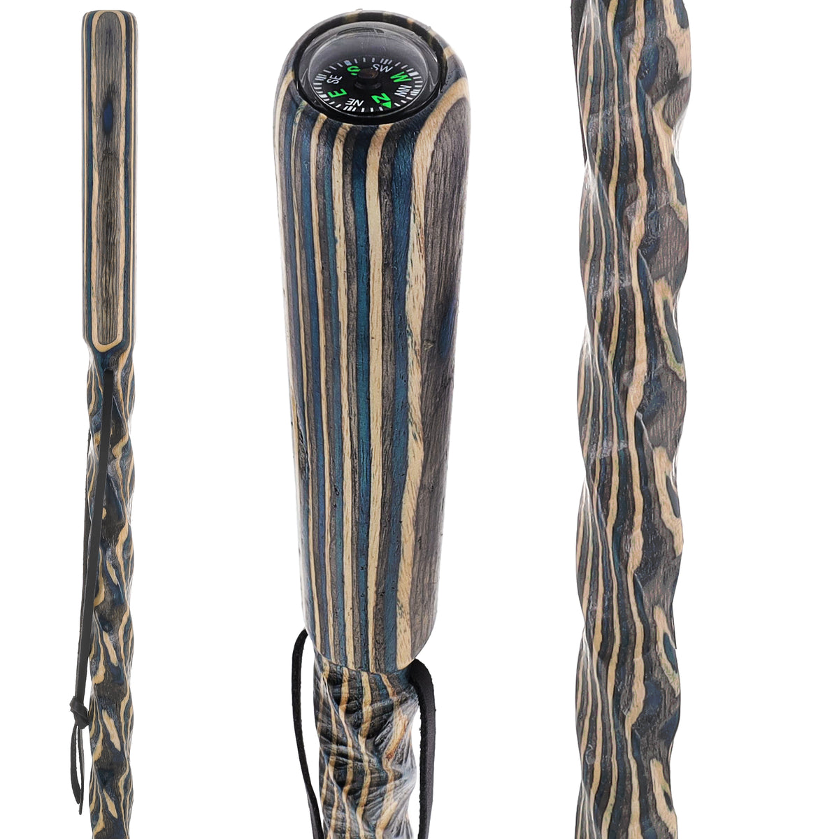 USA-Made Caribbean Wave Colorwood Hiking Staff: Rustic, Compass