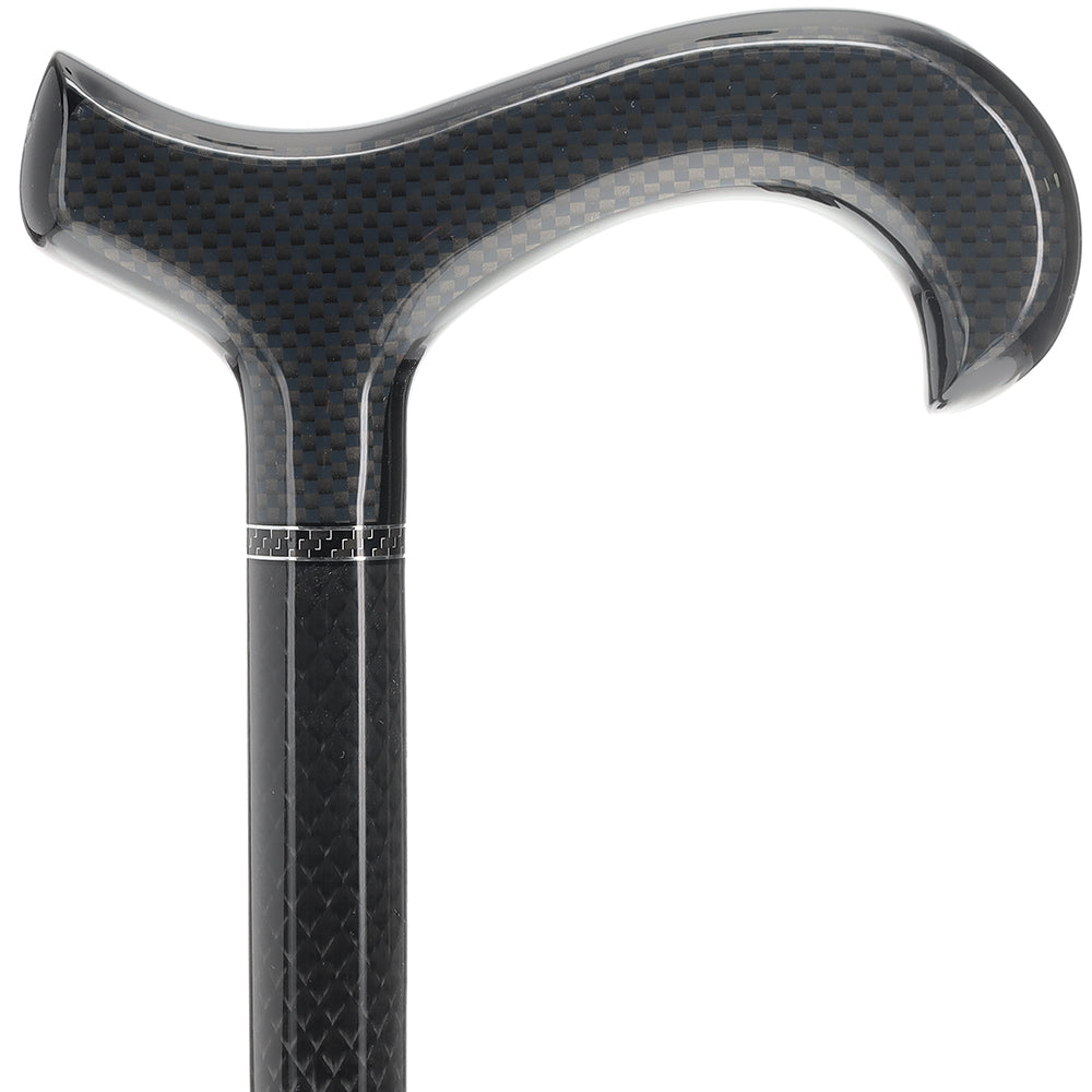 Black Carbon Fiber Derby: Triple Wound, Adjustable Cane