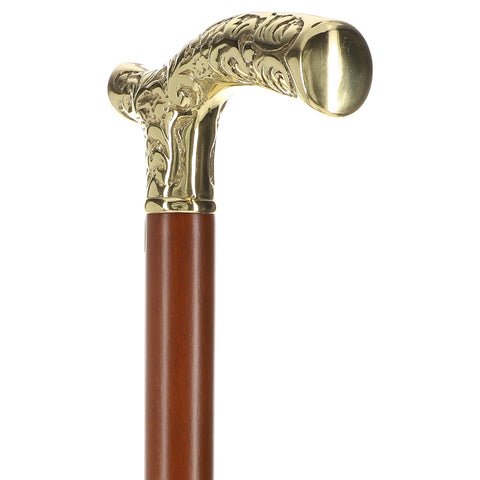 Brass Fritz Style Handle Walking Cane with Brown Beechwood Shaft