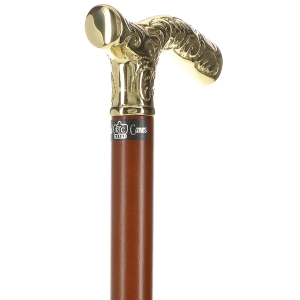 Brass Fritz Style Handle Walking Cane with Brown Beechwood Shaft