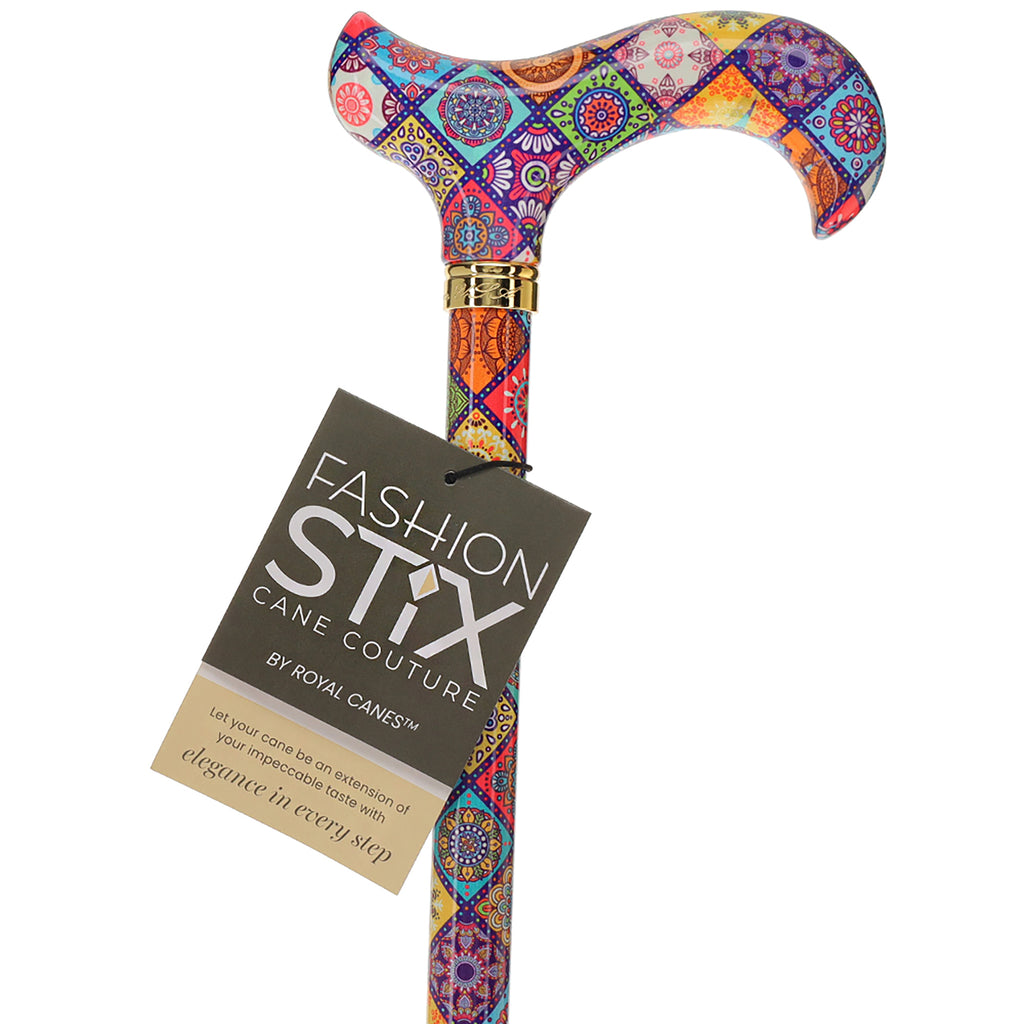 Vibrant FashionStix Colorful Collage: Adjustable Designer Cane