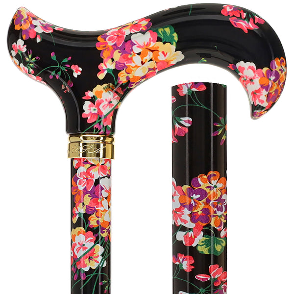Midnight Floral Designer Cane: Luxury Silk Scarf Option