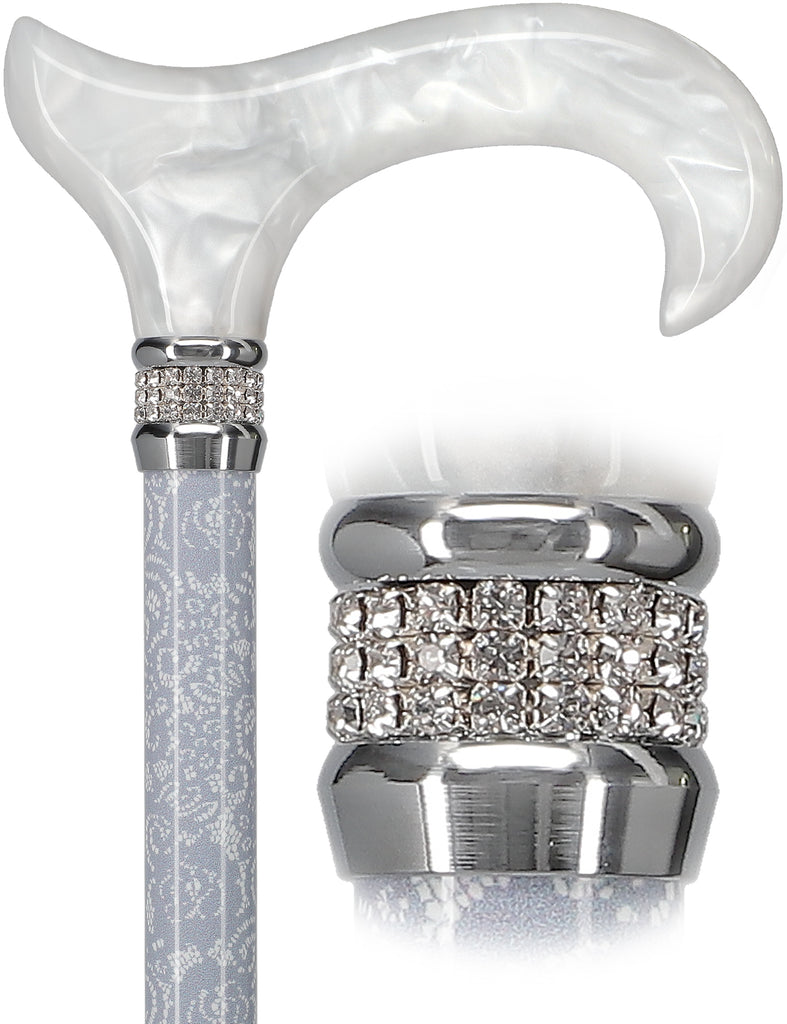 Graceful Lace Designer Adjustable Folding Cane w/ Rhinestone