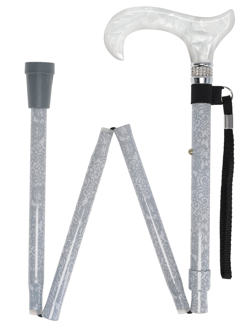 Graceful Lace Designer Adjustable Folding Cane w/ Rhinestone