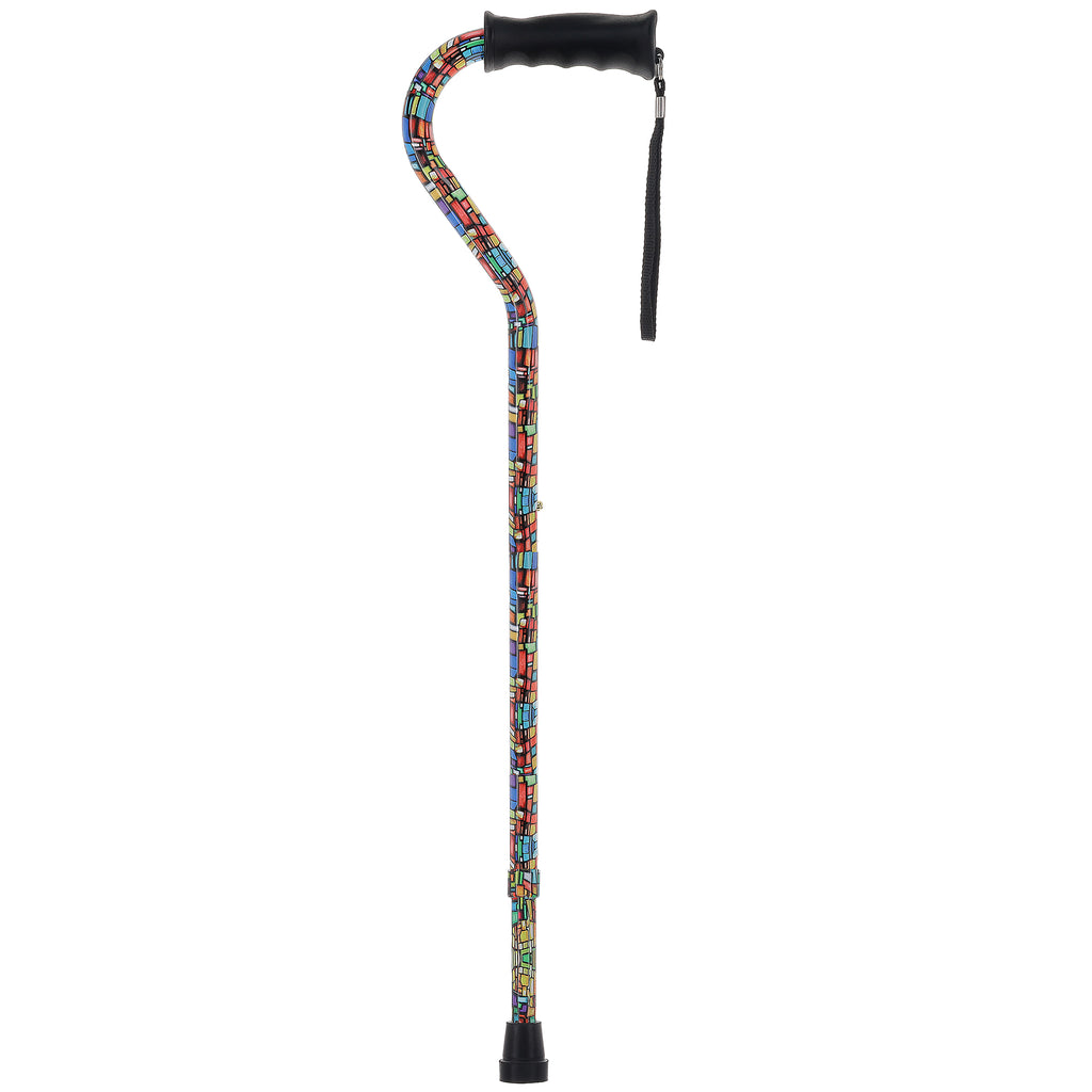 Mosaic Stained Designer Cane: Adjustable, Comfort Grip Offset