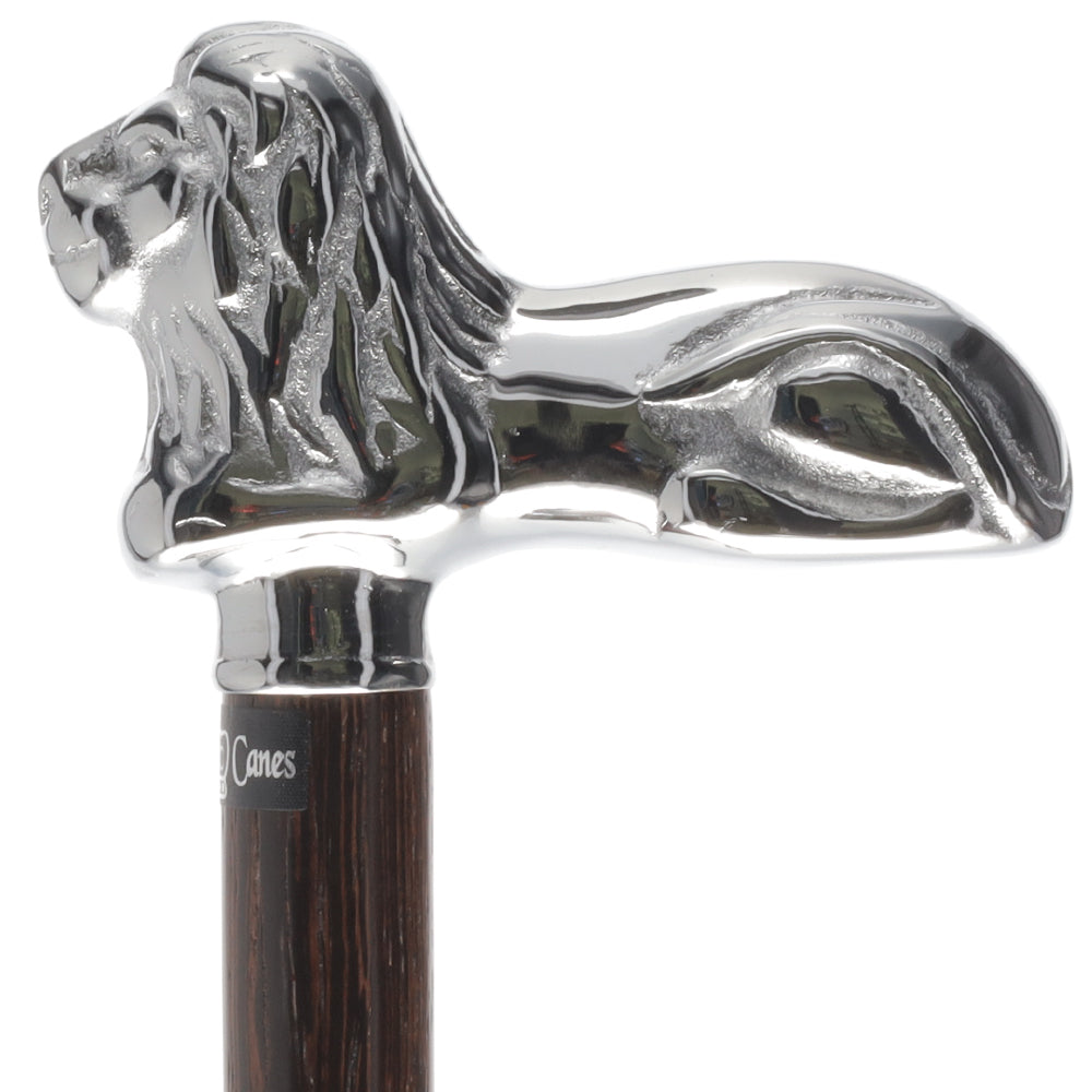 Scratch and Dent Chrome Lion Handle Walking Cane With Wenge Wood