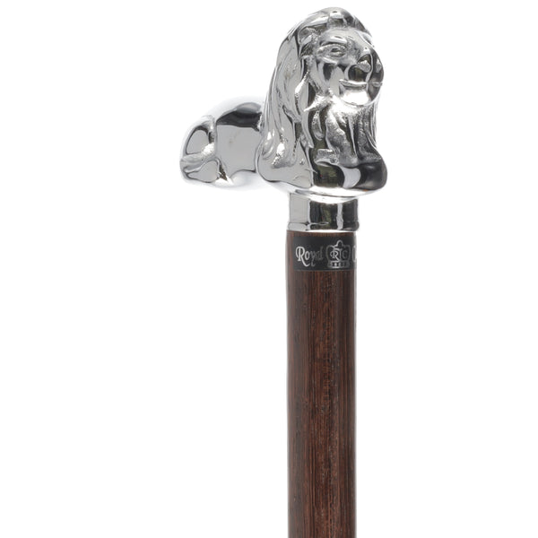 Chrome Lion Handle Walking Cane: Luxury Wenge Wood Shaft