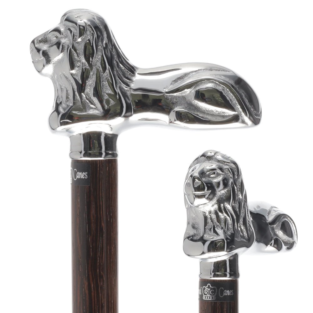 Scratch and Dent Chrome Lion Handle Walking Cane With Wenge Wood