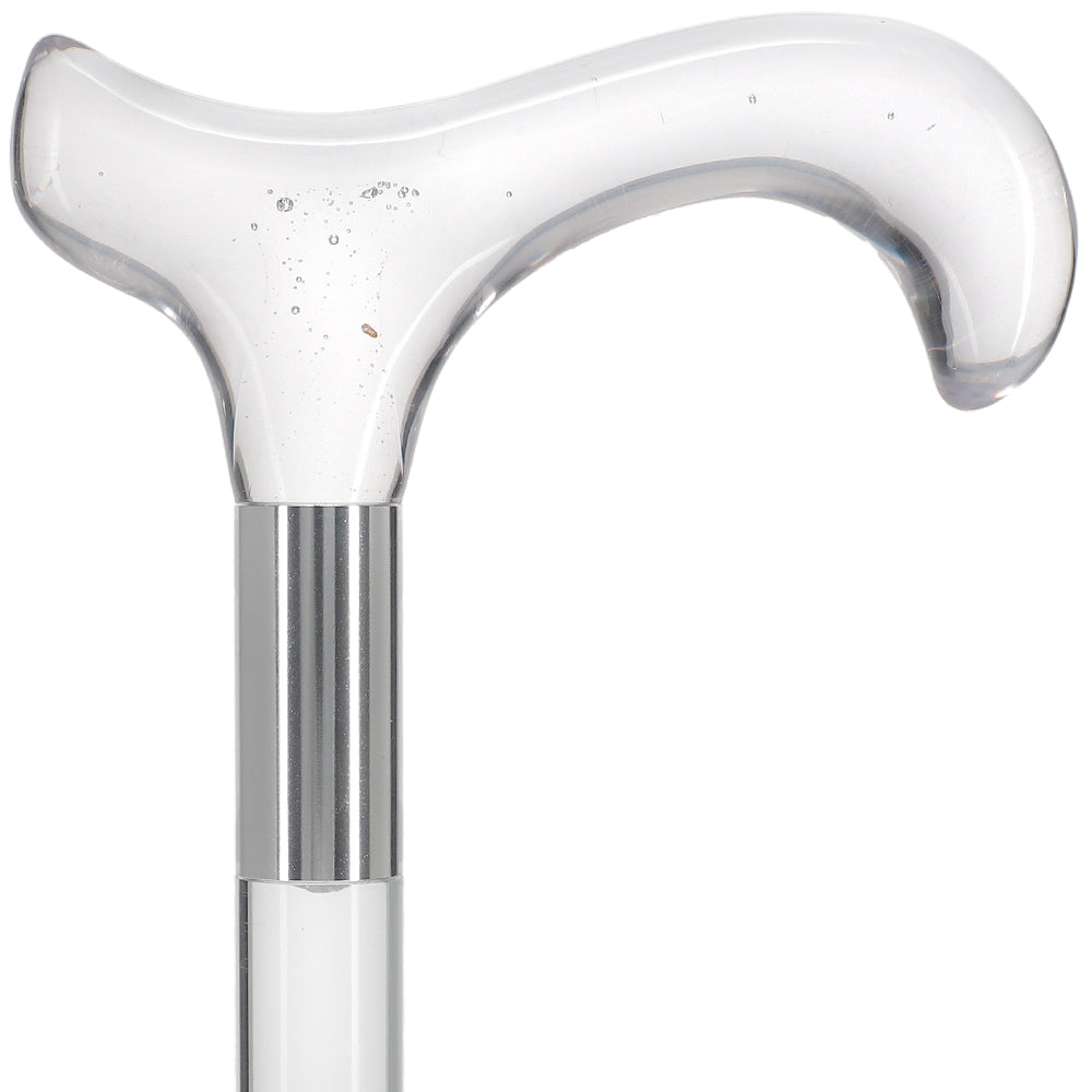 Clear Lucite Derby White Bubble Handle Walking Cane with Lucite