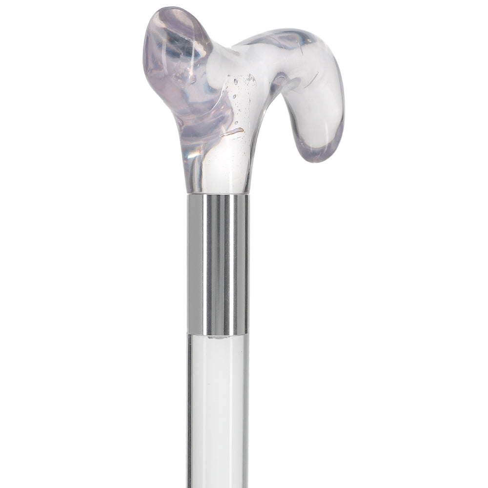 Clear Lucite Derby White Bubble Handle Walking Cane with Lucite