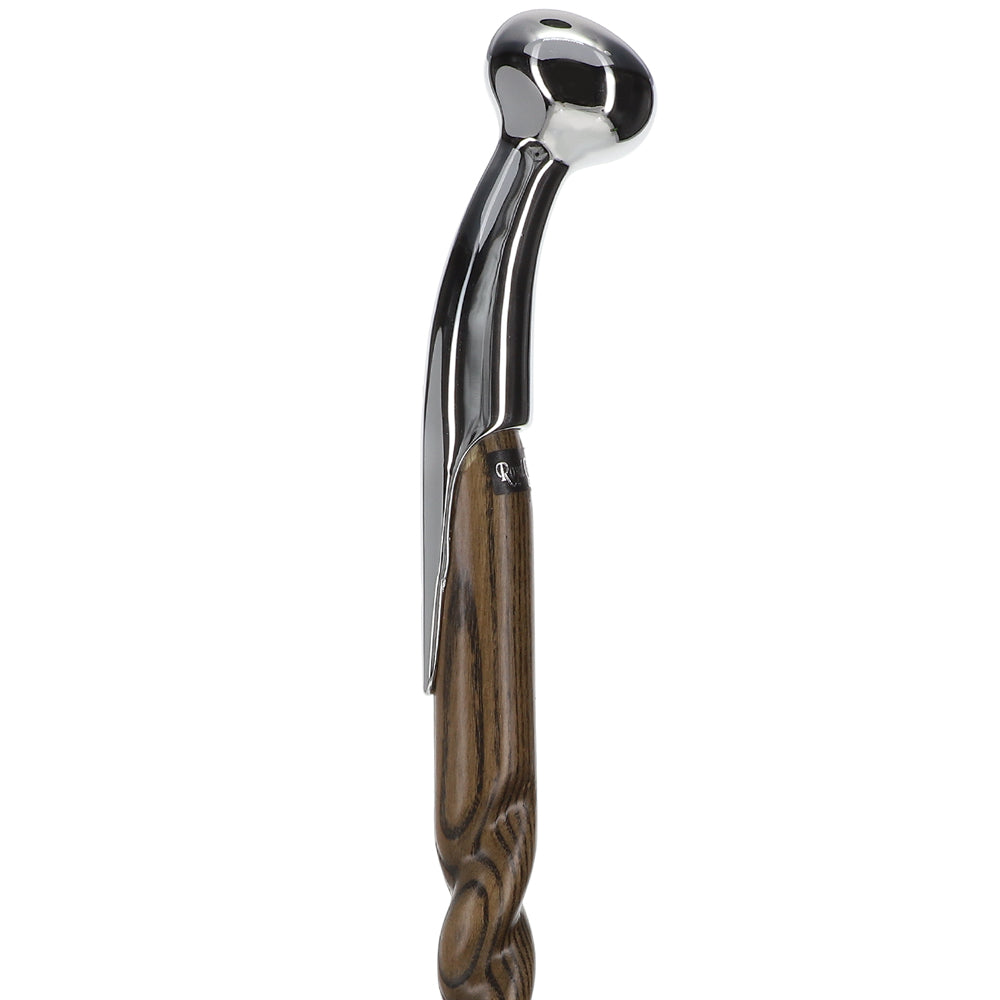 Hame Chrome Plated Handle Walking Stick With Twisted Ash Wood