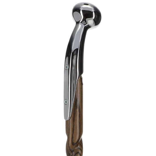 Hame Chrome Plated Handle Walking Stick With Twisted Ash Wood