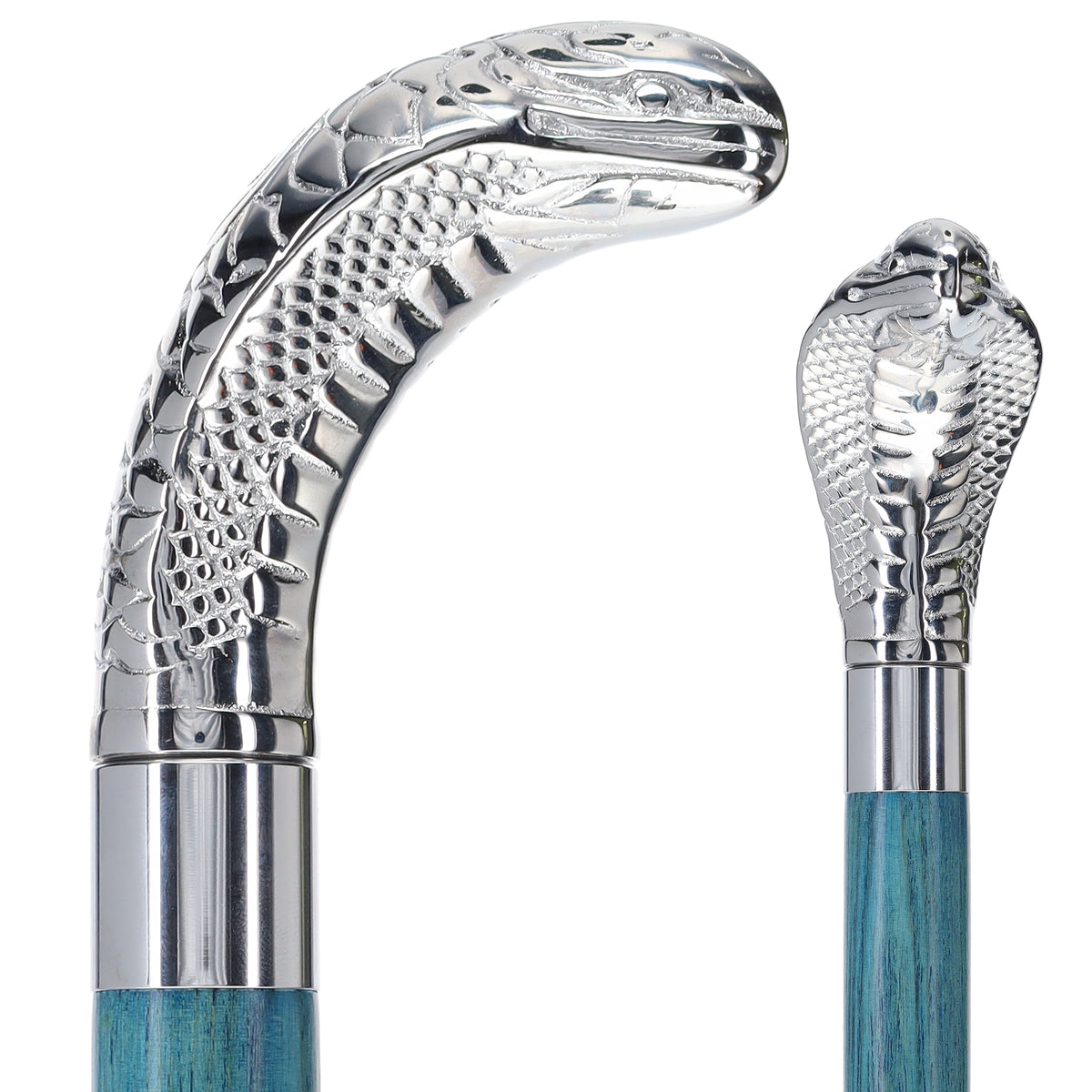 Chrome Plated Snake Handle Walking Cane w/ Custom Color Stained Ash