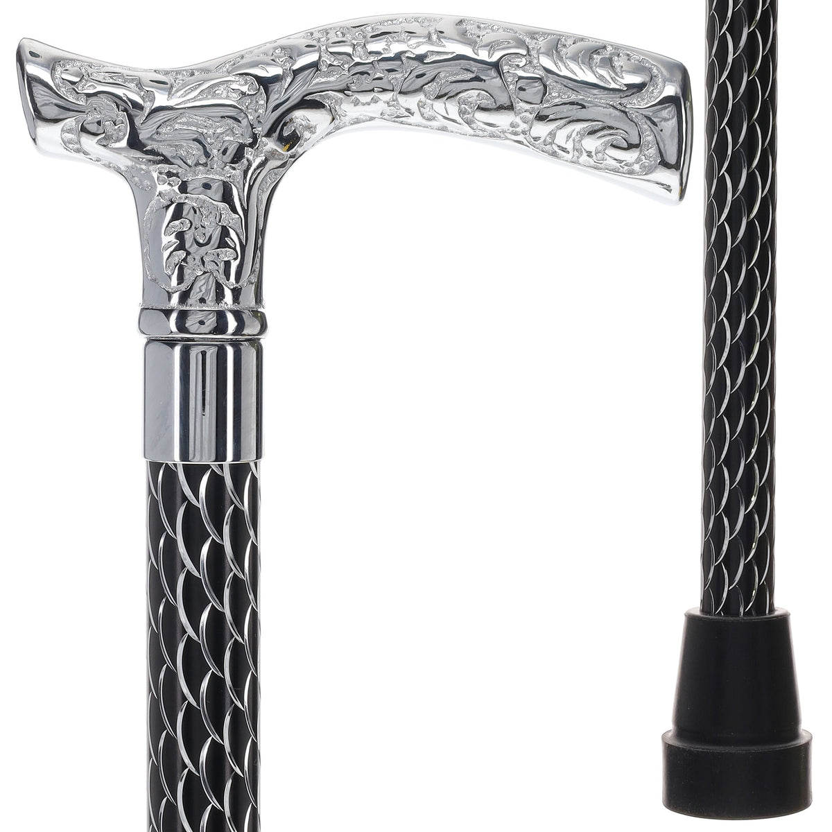 Scratch and Dent Chrome Fritz Handle Walking Cane w/ Black Laser