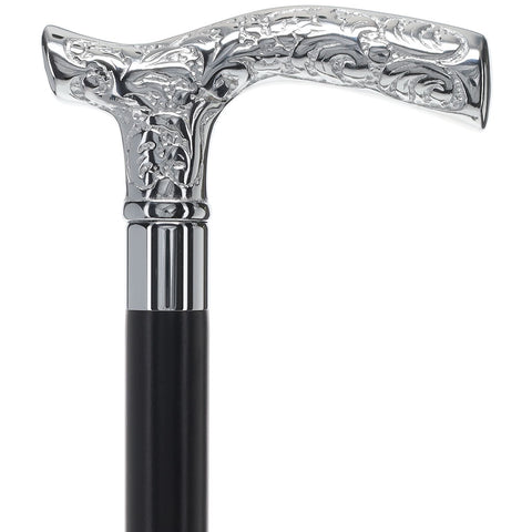 Premium Chrome Brass Flask Cane: Fritz & Wood Shaft Hidden Flask