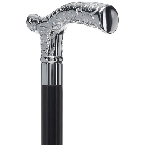 Premium Chrome Brass Flask Cane: Fritz & Wood Shaft Hidden Flask