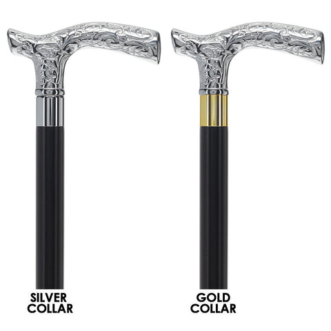 Premium Chrome Brass Flask Cane: Fritz & Wood Shaft Hidden Flask