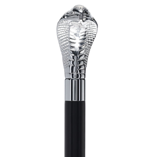 Snake Premium Chrome Brass Flask Cane: Wood Shaft Hidden Flask