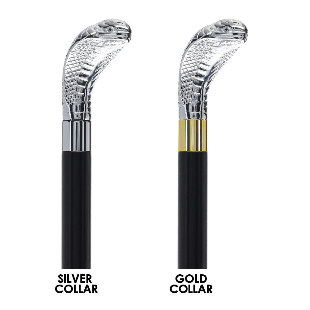 Snake Premium Chrome Brass Flask Cane: Wood Shaft Hidden Flask