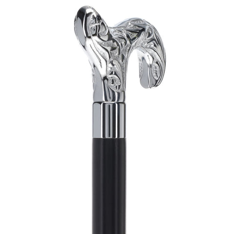 Classic Chrome Derby Handle Walking Flask Cane with Wooden Shaft