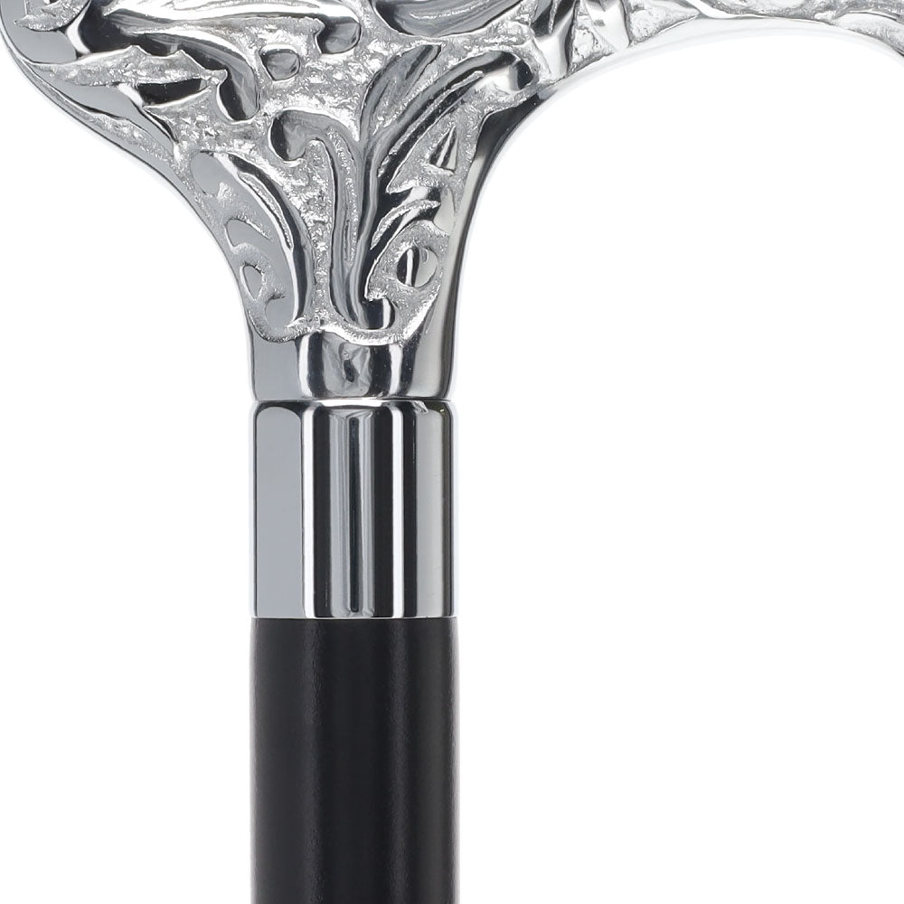 Classic Chrome Derby Handle Walking Flask Cane with Wooden Shaft