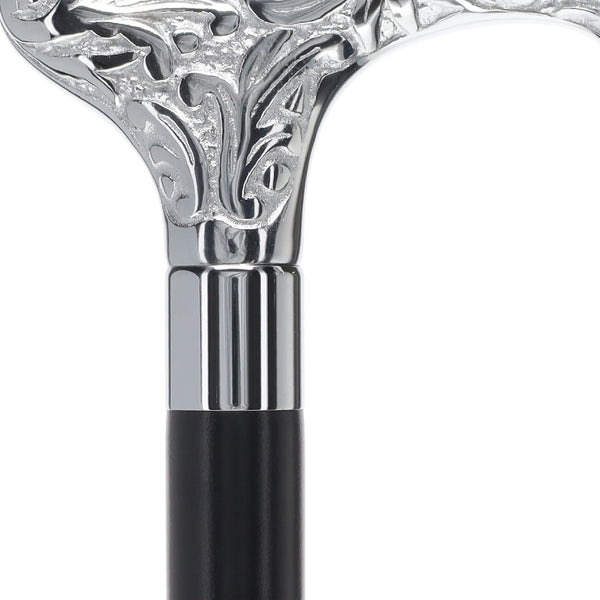 Derby Premium Chrome Brass Flask Cane: Wood Shaft Hidden Flask