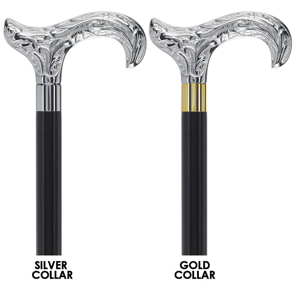 Classic Chrome Derby Handle Walking Flask Cane with Wooden Shaft